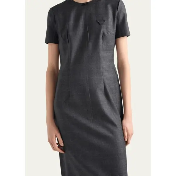 Prada Checkered Wool Short-sleeve Dress
