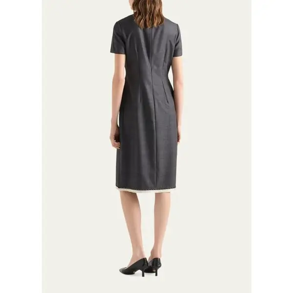 Prada Checkered Wool Short-sleeve Dress