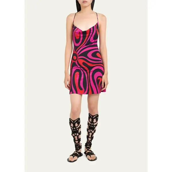 Emilio Pucci Marmo Jersey Satin Cowl-neck Backless Mini Dress