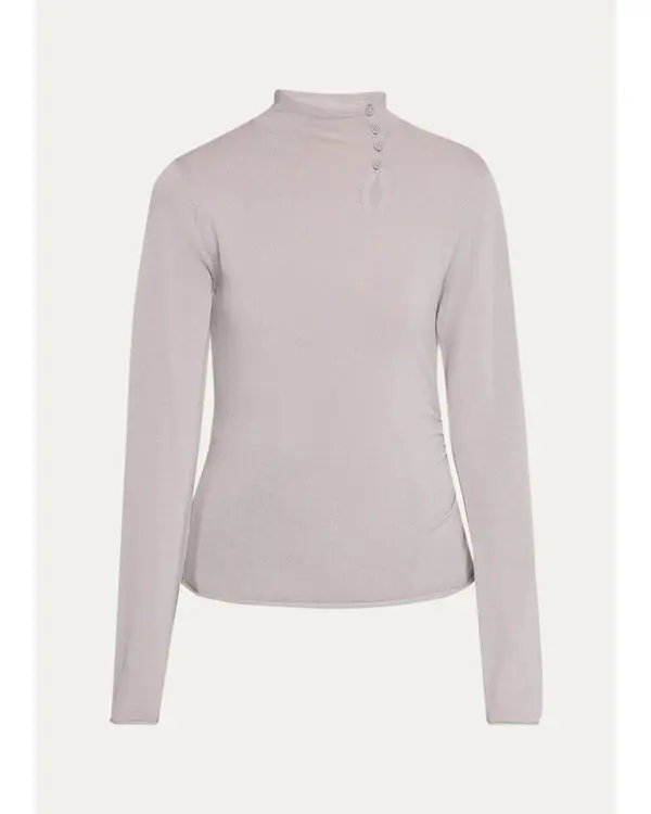 Helmut Lang Asymmetric Button Mock-neck Knit Top