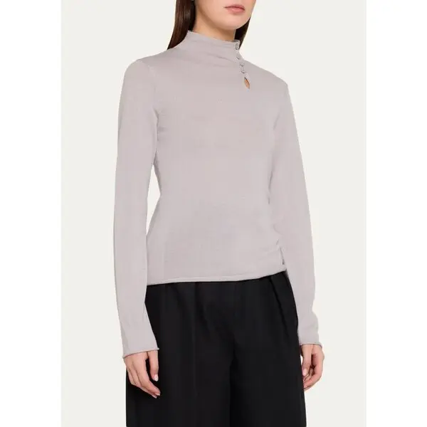 Helmut Lang Asymmetric Button Mock-neck Knit Top