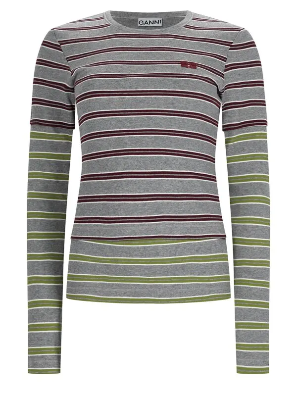 GANNI T-shirt Layered In Cotone