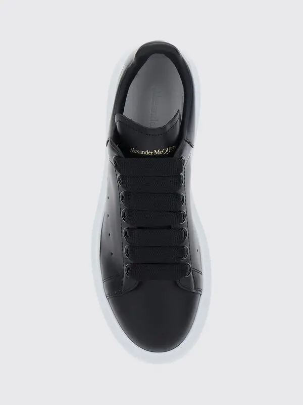 Alexander McQueen Oversize Calf Leather Sneakers With Contrasting Heel And Laminated Logo - Black