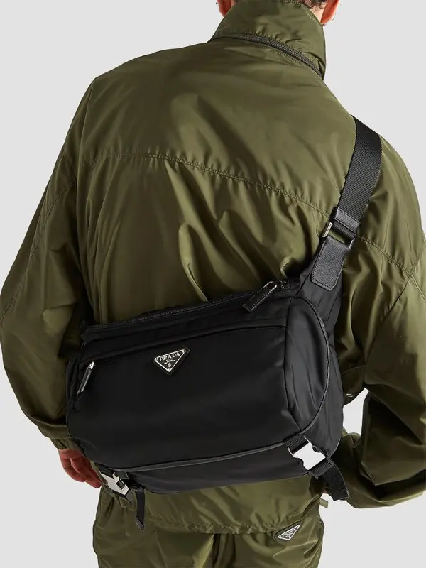 Prada Re-nylon And Saffiano Leather Shoulder Bag - Black