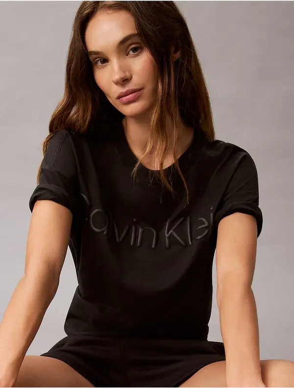Calvin Klein Boxy Crop Puff Graphic Logo Tee - Black