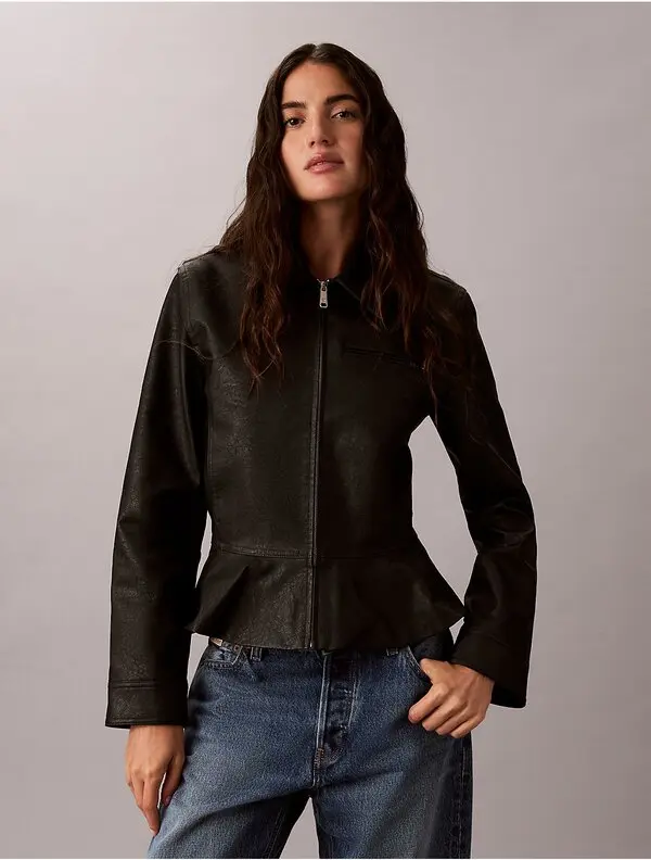 Calvin Klein Distressed Faux Leather Moto Jacket - Black