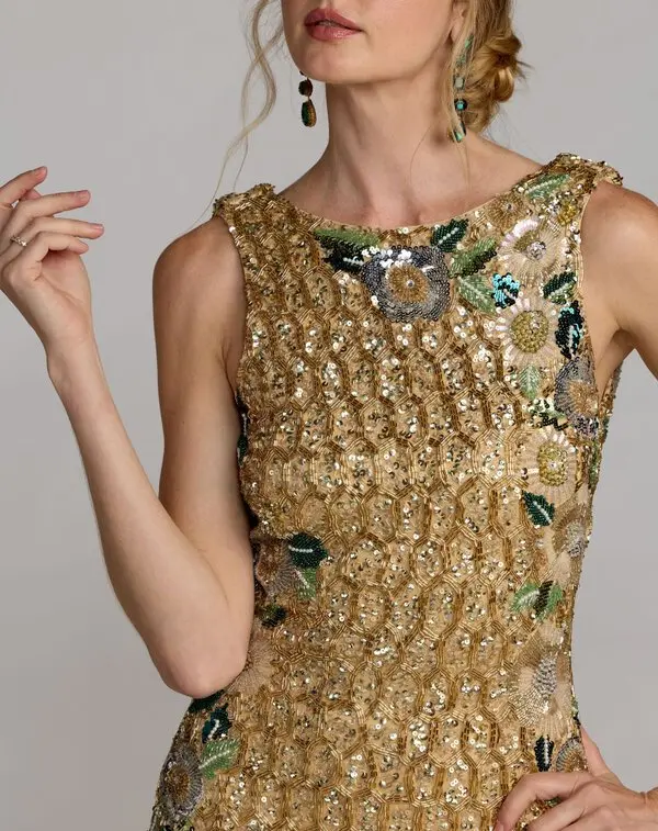 MAC DUGGAL COLLECTION Floral Embellished Sleeveless Cowl Back Gown