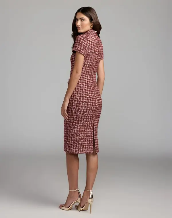 Mac Duggal Houndstooth Boucle Colla Midi Dress