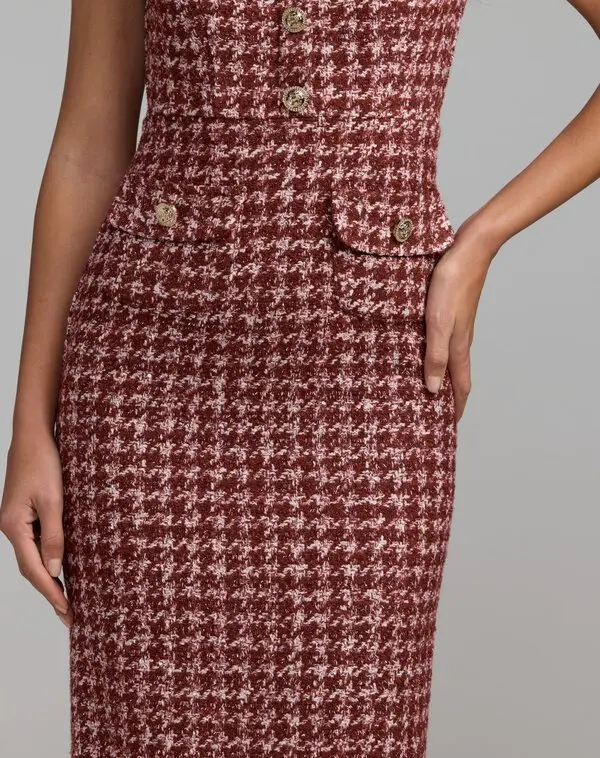 Mac Duggal Houndstooth Boucle Colla Midi Dress