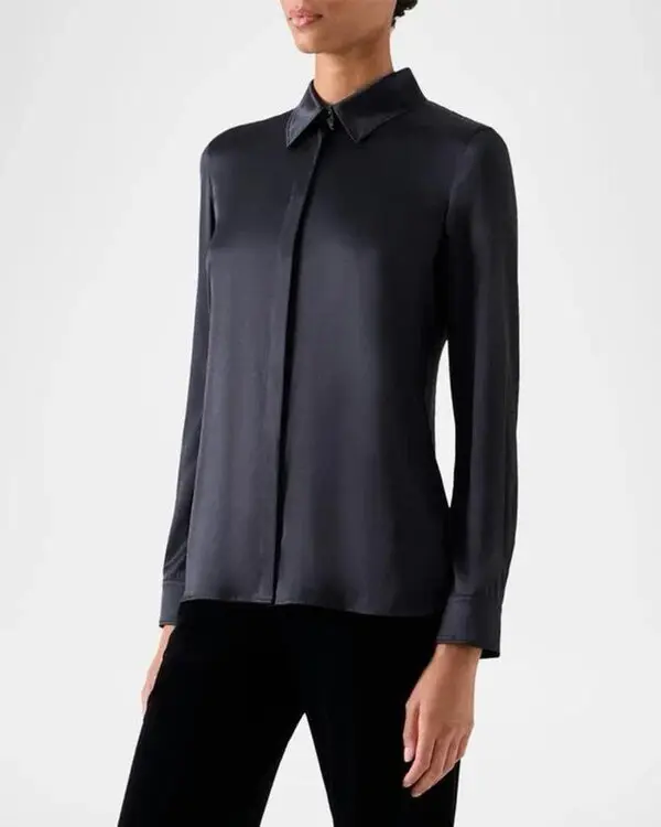 Akris Silk Satin Long-sleeve Blouse