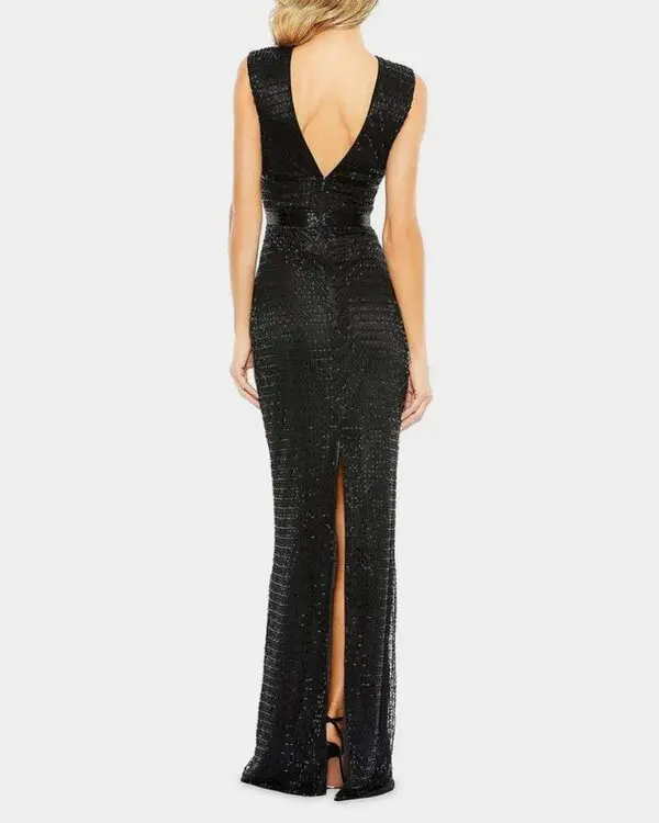 Mac Duggal Beaded V-neck Column Gown