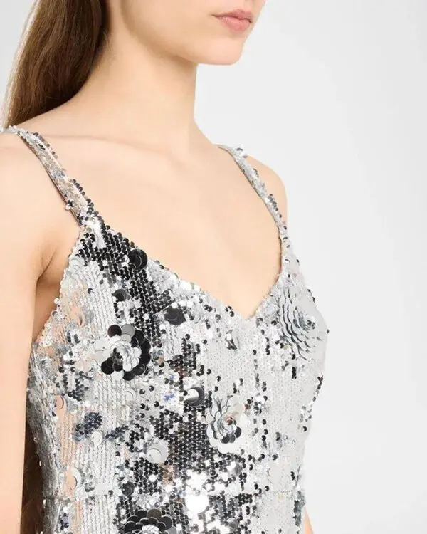 L & Apos;AGENCE Karma Sequined Maxi Dress - Silver Seq