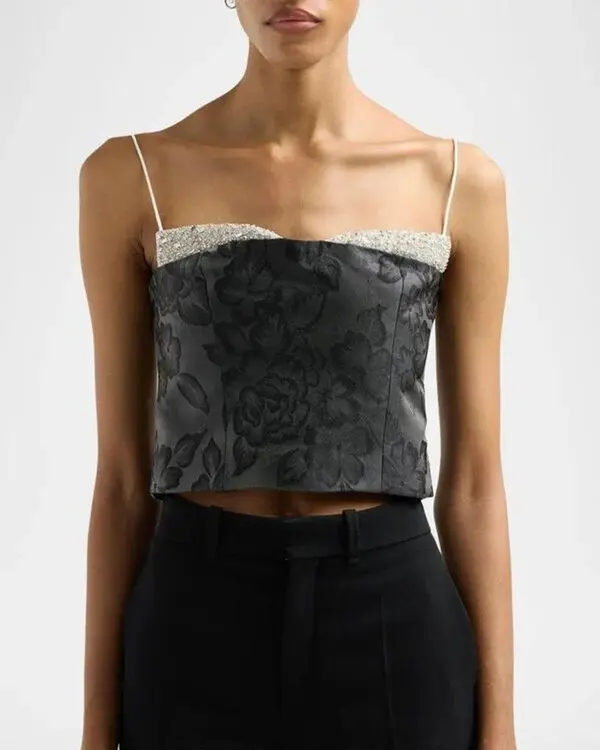 Alice + Olivia Hallie Embellished Peekaboo Crop Top