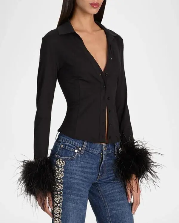 Alice + Olivia Freya Feather-cuff Top