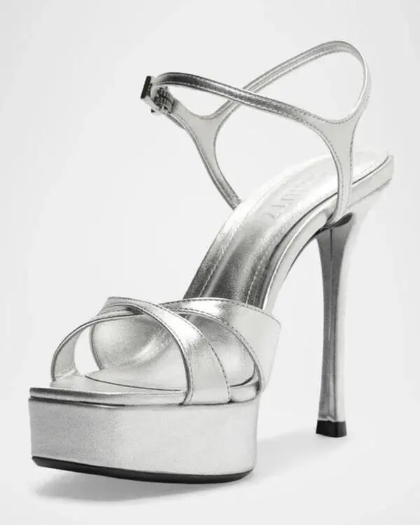 Schutz Maxine Metallic Leather Platform Sandals - Silver