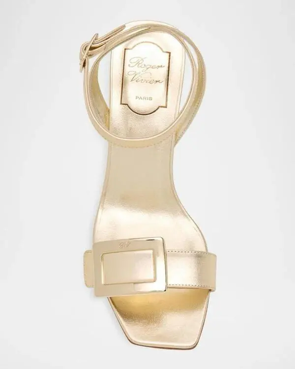 ROGER VIVIER 60mm Belle Vivier Metallic Leather Wedge Sandals