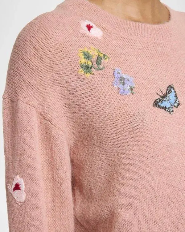 Erdem Embroidered Alpaca-blend Crewneck Sweater - Rose