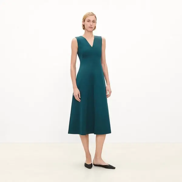 Theory Flared V-neck Dress In Satin