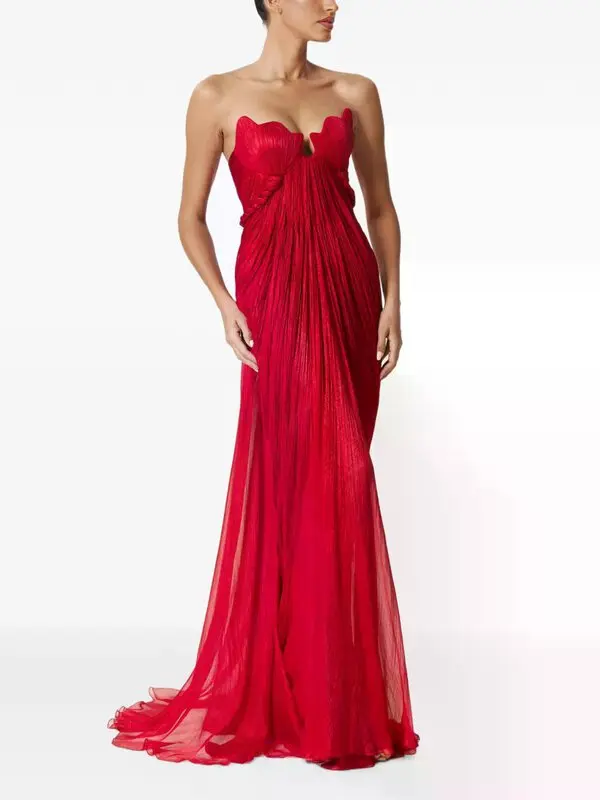IRIS SERBAN Tulip Strapless Pleated Gown