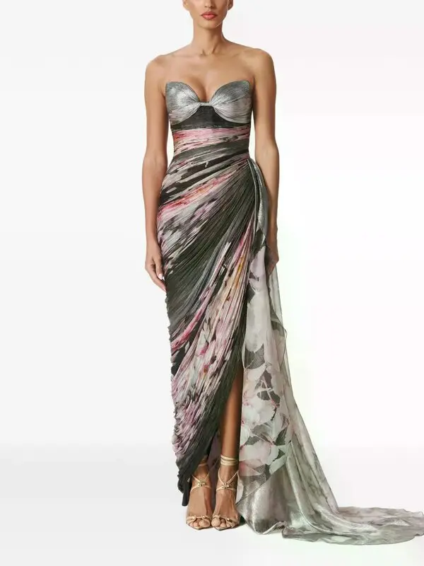 IRIS SERBAN Cynthia Floral-print Strapless Gown