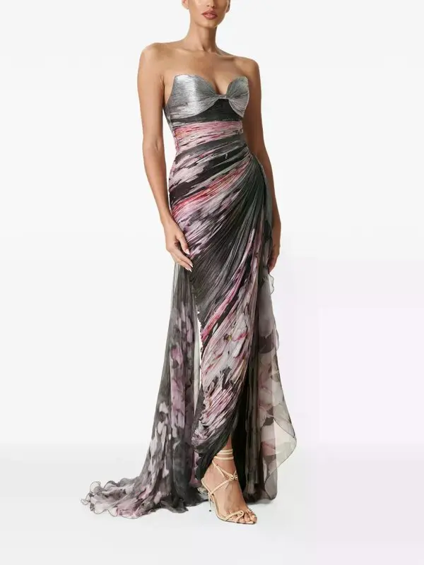 IRIS SERBAN Cynthia Floral-print Strapless Gown