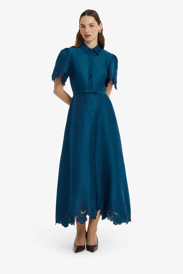 LEO LIN Bianca Appliqué Short Sleeve Midi Dress