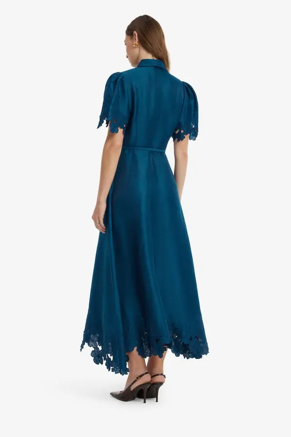 LEO LIN Bianca Appliqué Short Sleeve Midi Dress