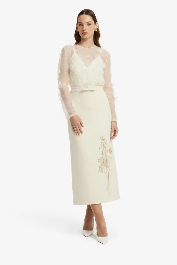 LEO LIN Saskia Appliqué Tweed Maxi Skirt