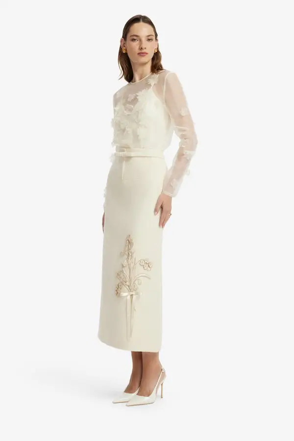 LEO LIN Saskia Appliqué Tweed Maxi Skirt