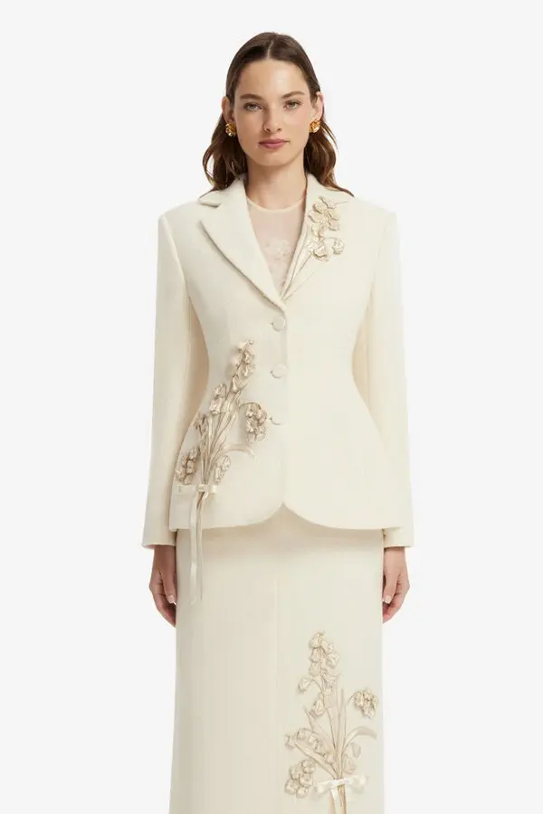 LEO LIN Lisa Appliqué Tweed Fitted Blazer