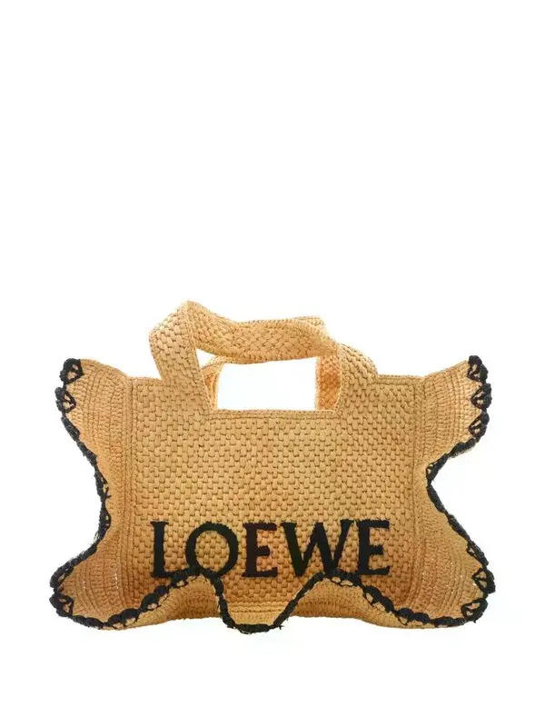 Loewe 2010-2026 Paulas Ibiza Small Ruffled Raffia Font Tote Satchel