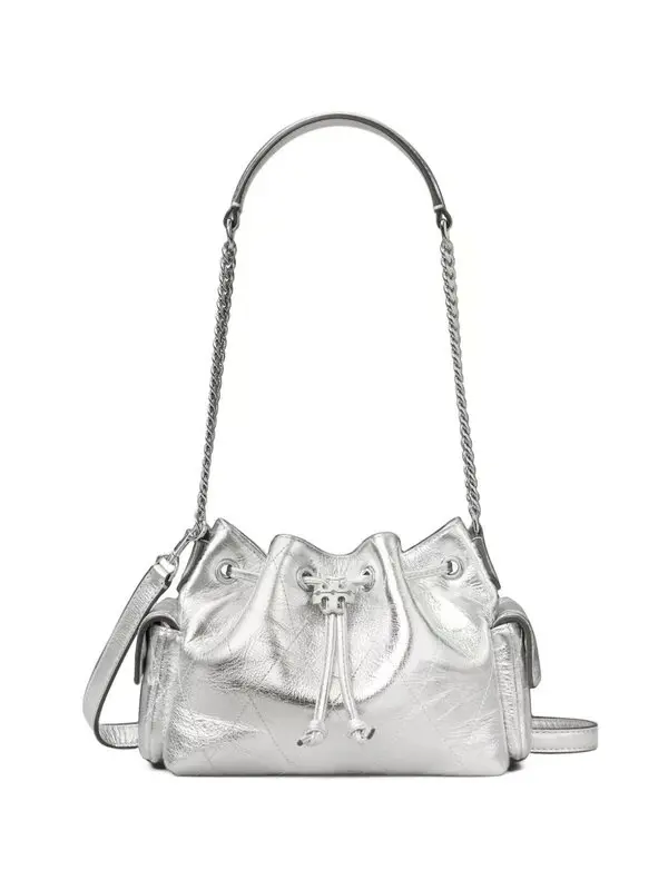 Tory Burch Charlie Quilted Metallic Mini Drawstring Shoulder Bag