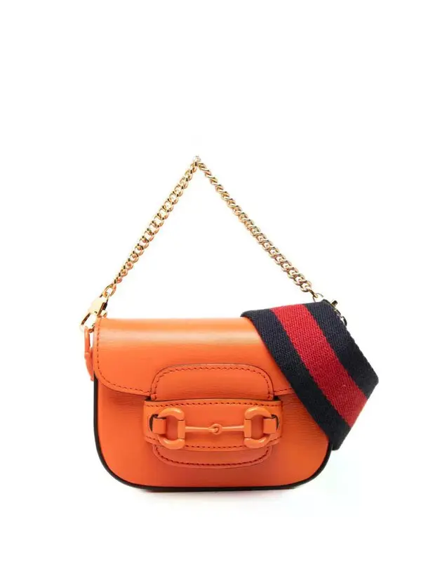 Gucci 2016-2026 Mini Calfskin Horsebit 1955 Web Satchel - Orange