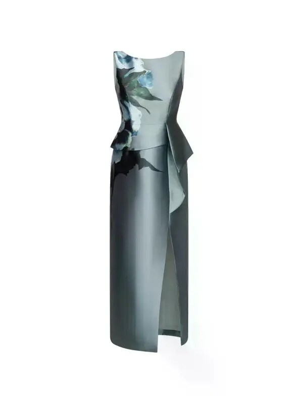 KAY UNGER Luciana Floral-print Peplum Gown Maxi Dress