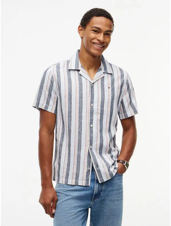 Tommy Hilfiger Regular Fit Striped Linen-blend Camp Shirt
