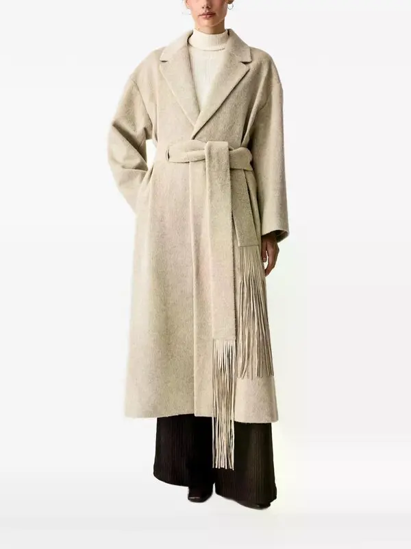 ISABELLE BLANCHE Fringe-trimmed Belted Coat