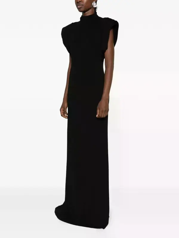 MUGLER Padded-shoulder High-neck Maxi Dress