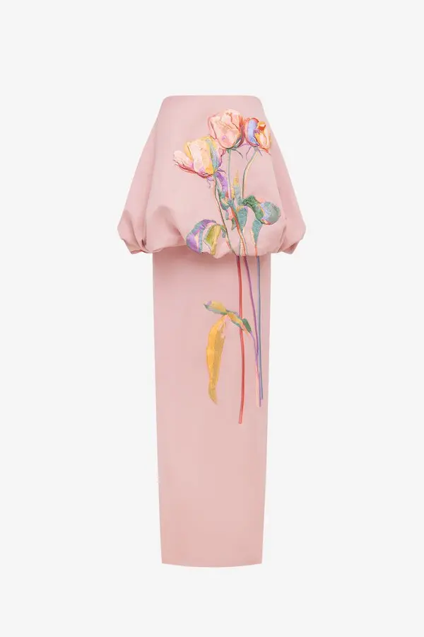 LEO LIN Paloma Embroidered Bustier Bubble Maxi Dress