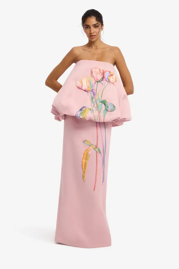 LEO LIN Paloma Embroidered Bustier Bubble Maxi Dress