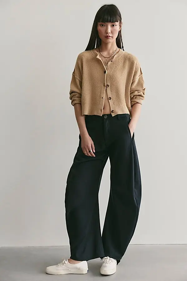 Free People Softspun Ribbed Knit Cardigen - Oat Latte