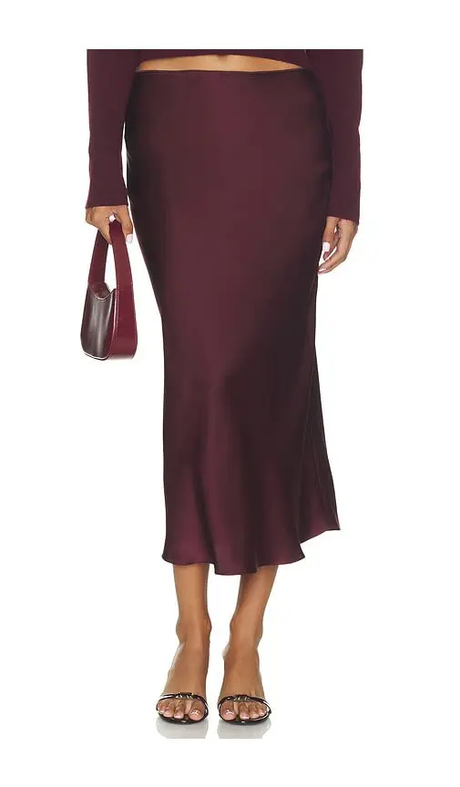 Sablyn Miranda Scallop Trim Bias Cut Pull On Skirt In Burgundy - Cabernet