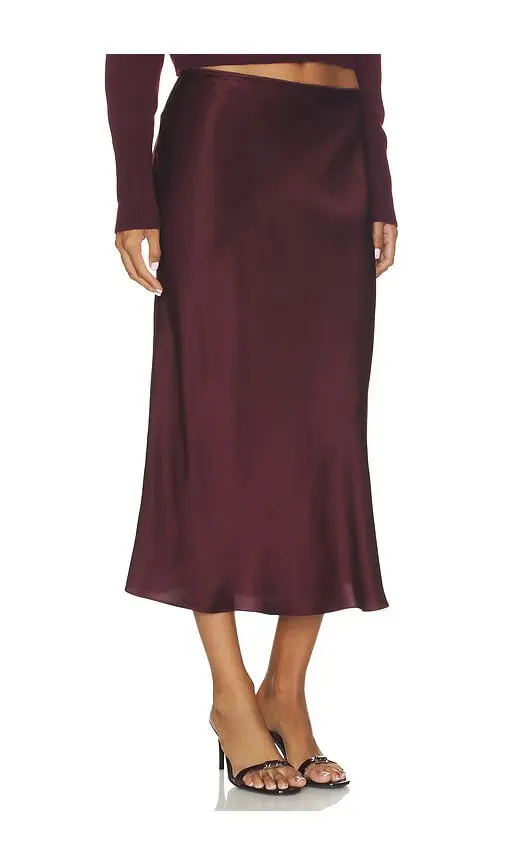 Sablyn Miranda Scallop Trim Bias Cut Pull On Skirt In Burgundy