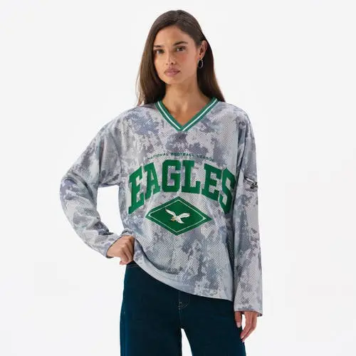 OFF SEASON Philadelphia Eagles Camo Mesh Long Sleeve V-neck Top