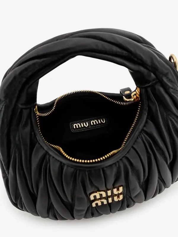 Miu Miu Wander Matelassé Leaher Mini Hobo Bag - Black
