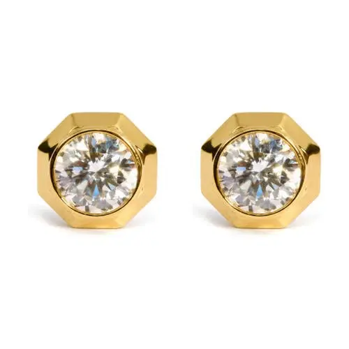 HAUS OF BRILLIANCE Igi Certified 14k 2.00 Cttw Lab Grown Diamond Octagonal Bezel Set Stud Earrings - Yellow Gold