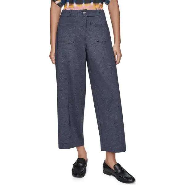 Dkny Front Patch Pocket Wide Leg Ankle Pants