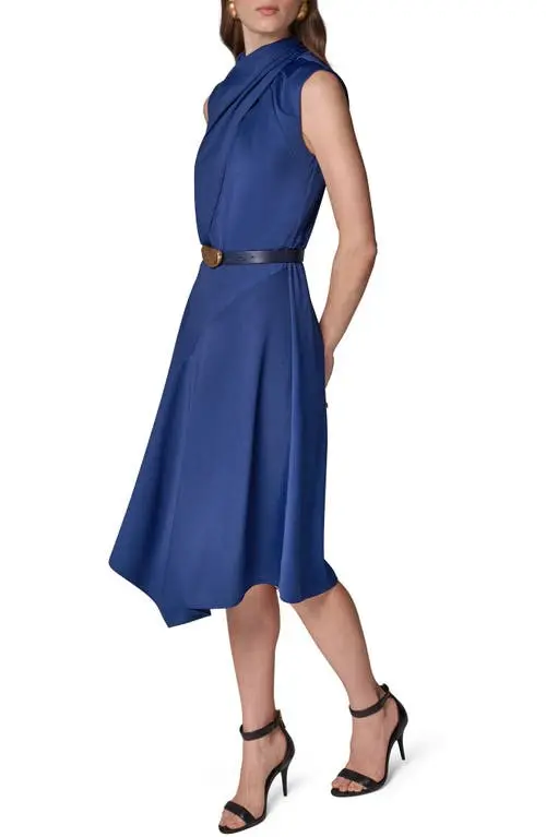 Donna Karan New York Mock Neck Sleeveless Draped Midi Dress