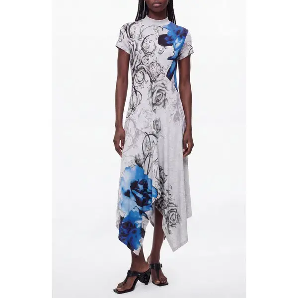 Desigual Mock Neck Asymmetrical Dress