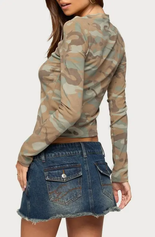 EDIKTED Rhinestone Cropped Long Sleeve Top