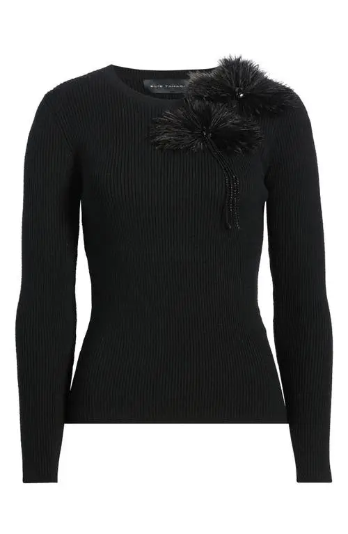 Elie Tahari Arianna Embellished Ribbed Sweater